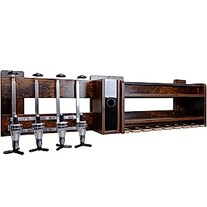 Farmhouse Wine Rack Wall Mounted Wood Wine Shelf with Bottle Stemware Glass Holder Rustic Wine Display Storage Rack with 4-Bottle Liquor Dispenser for Home Bar Kitchen Decor