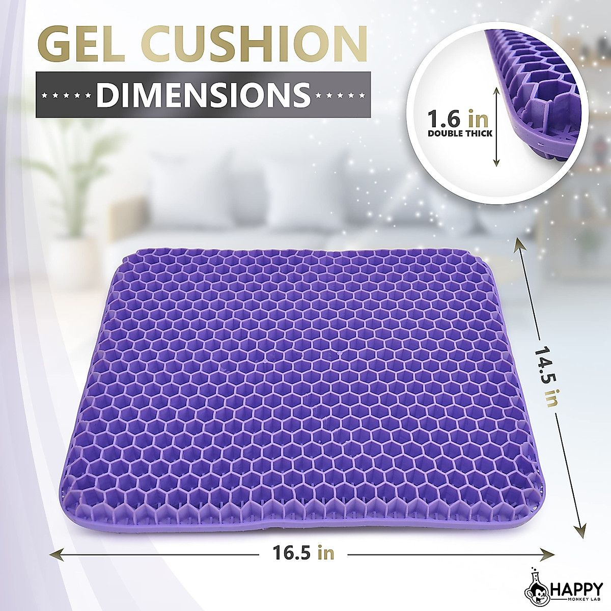 Purple Seat Cushion for Office Chair, Car, Desk, Wheelchair - Ultimate Purple Gel Seat Cushion for Butt - Desk Chair Cushion for Long Sitting - Seat Cushion for Tailbone Pain Relief and Sciatica