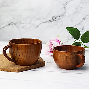 Buqoo Wooden Tea Cups, Coffee Mug Tea Cup Wood Drinking Cup Wine Mug Vintage Teacup Wooden Mug with Handle for Tea Milk Beer Water Juice (200 ML)