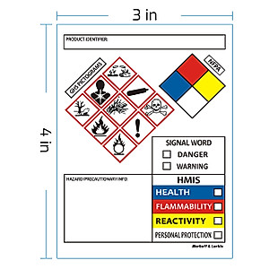 SDS OSHA Data Labels for Chemical Safety 4 x 3 Inches | Roll of 250 MSDS Stickers with GHS Pictograms & Perforated Edges for Easy Separating | HMIS & Hazard Compliant | Secondary Containers