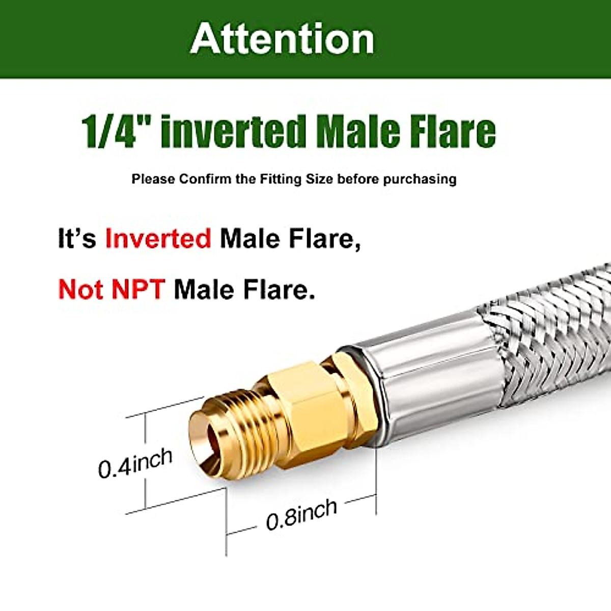 WADEO RV Propane Hose with Gauge, 15 Inch Stainless Steel Propane Pigtail Connects Propane Cylinder to 2 Stage Propane Regulator or Appliance with 1/4 Inch Inverted Male Flare, 2-Pack
