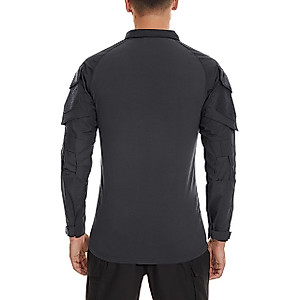 TACVASEN Combat Shirts for Men 1/4 Zip with Pockets Tactical Shirt Long Sleeve Military Pullover Army Ripstop Security Paintball Airsoft Gray L