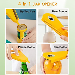 Jar Opener, 4 in 1 Multi Function Can Opener Kit, Non-Slip Bottle Opener for Weak,Senior, Arthritis Hands,2 Packs (Blue+Yellow)