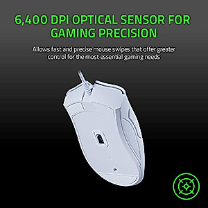 Razer DeathAdder Essential Gaming Mouse: 6400 DPI Optical Sensor - 5 Programmable Buttons - Mechanical Switches - Rubber Side Grips - Mercury White