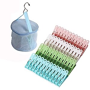 48 Pack Plastic Clothes Pins Heavy Duty Outdoor for Hanging Clothes, Colored Clothespins Clips with Springs Clothes Drying Line Pegs with Mesh Clothes pin Bag，Crafts Picture Clips Food Package Clips