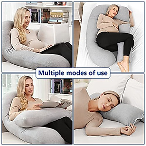 Pregnancy Pillows for Sleeping, U Shape Full Body Pillow, Maternity Pillow with Cooling Removable Cover, Support for Back, Leg, Hips, Belly for Pregnant Women(Light Grey)