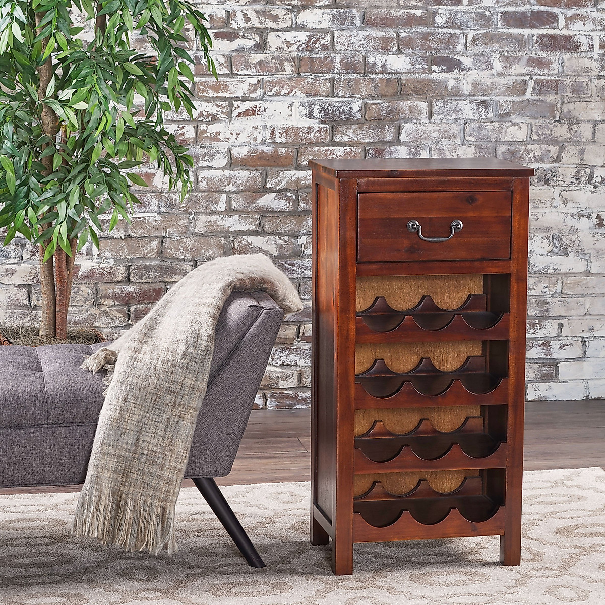 Christopher Knight Home Eirinn Acacia Wood with Faux Wood Overlay Wine Rack, Dark Oak