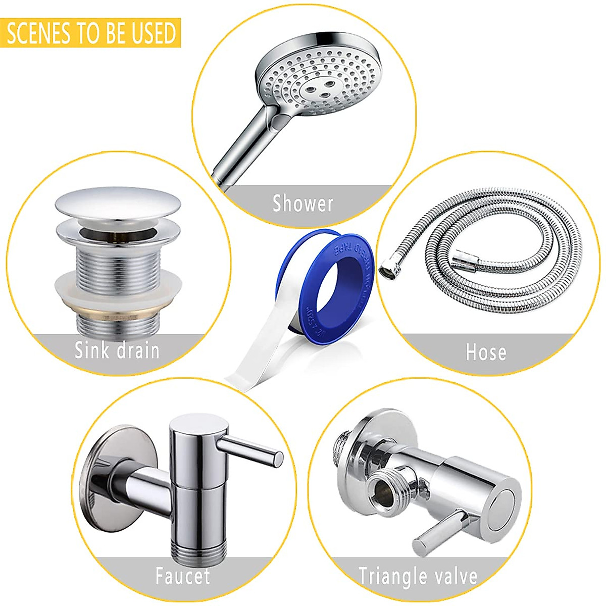 8 Rolls 1/2 Inch(W) X 520 Inches(L) Teflon Tape,for Plumbers Tape,PTFE Tape,Sealing Tape,Plumbing Tape,Sealant Tape,Thread Seal Tape,Plumber Tape for Shower Head,Water Pipe Sealing Tape,White