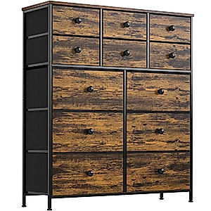 REAHOME Dresser for Bedroom with 8+12 Drawers Fabric Dresser Chest of Drawers with Wooden Top Sturdy Steel Frame Closet Storage Dresser for Living Room Hallway Closets Nursery (Rustic Brown)