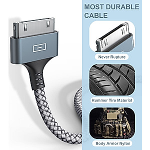 USB to 30 Pin Charging Cable 6.6ft 2-Pack, AviBrex USB Fast Charging & Sync Data Cable Nylon Braided Cord Compatible iPhone 4/4s/3G/3GS, iPad 1 2 3,iPod Touch 4 3 2 1, iPod Classic 3 2 1-Grey