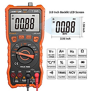 LOMVUM Digital Multimeter, 6000 Counts Auto-Ranging Voltage Tester Meter with Ohm Volt Amp Capacitance Temperature Frequency Diode Backlit LCD and Flashlight