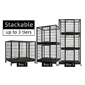 Homey Pet 37 inch Heavy Duty Dog Crate, Extra Strong Dog Cage for Medium Dog, Indoor High Anxiety Double Door Dog Crate on Wheels with Removable Tray