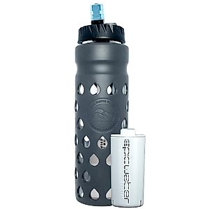Epic Escape | Glass Water Bottle with Filter | USA Made Filter | Dishwasher Safe | Borosilicate Glass with Silicone Sleeve | BPA Free Water Bottle | Removes 99.99% Tap Water Contaminants | Filtered