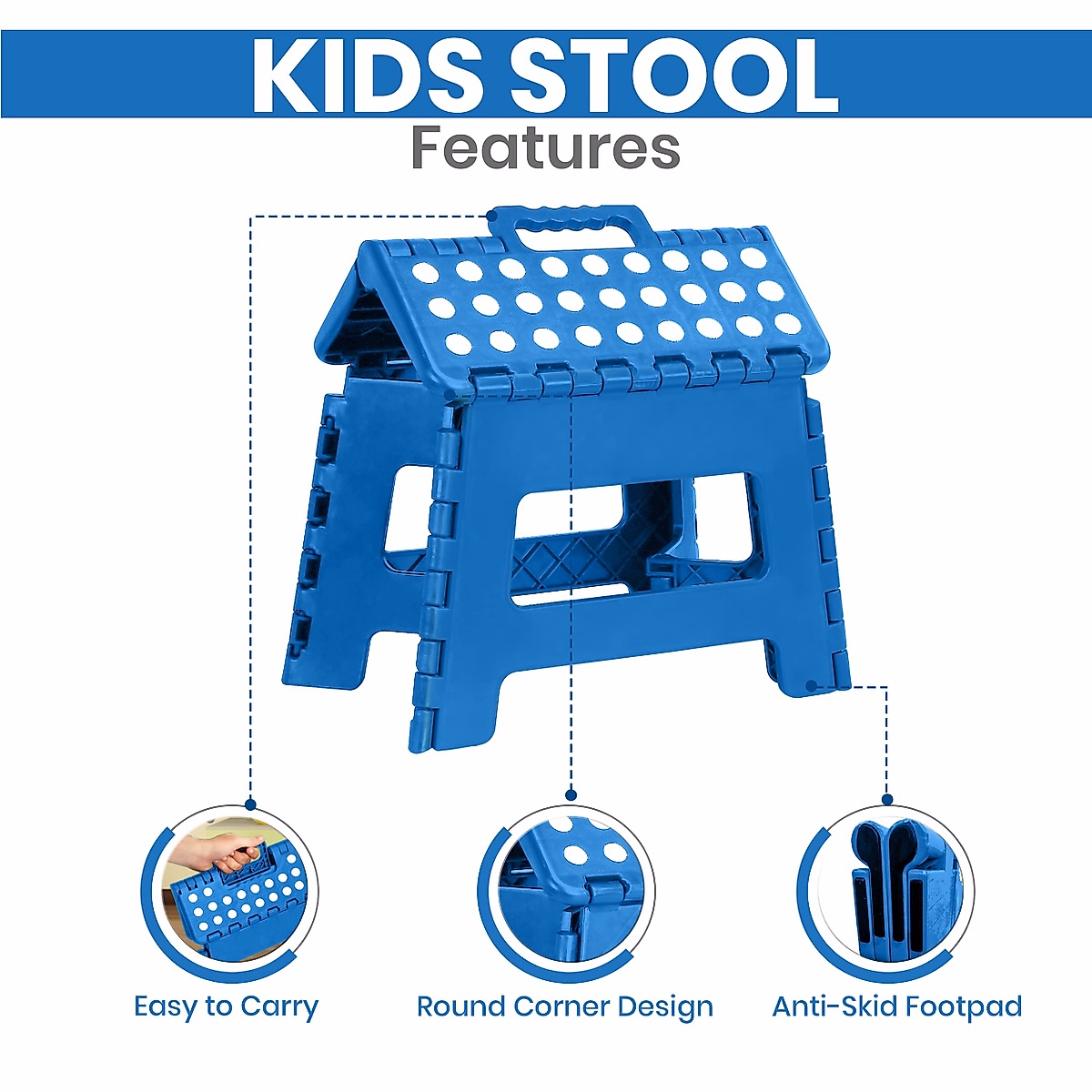 Utopia Home Folding Step Stool - (Pack of 1) Foot Stool with 9 Inch Height - Holds Up to 300 lbs - Lightweight Plastic Foldable Step Stool for Kitchen, Bathroom & Living Room (Blue)