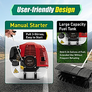 Outdoor Hand Held Gas Power Broom, 52cc Gasoline Power Broom Walk Behind Sweeper Cleaning Driveway Tools High Performance Cleaner 2.3HP 1.8M (US Stock)