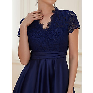 Ever-Pretty Women's Plus Size Lace V-Neck Wedding Party Dress Formal Dresses Short Navy Blue US18