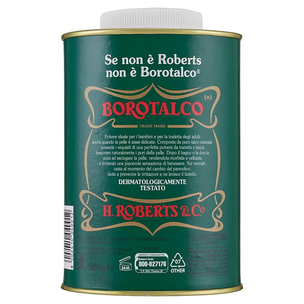 Borotalco Body Powder, 17.5 oz, Italian Classic Talc, Floral Scent, Dermatologically Tested, For Newborns & External Use Only