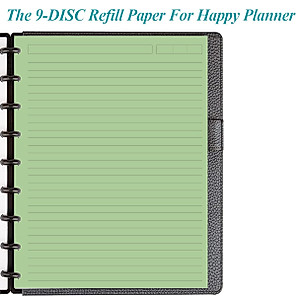 9-Disc Discbound 5 Colorful Line Paper Pre-punched Happy Planners Inserts, 100Sheets/200Pages Classic Size Line Loose-Leaf Paper, Per Color 20 Sheets, 7" x 9.25"