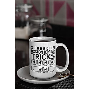 Stubborn Boston Terrier Tricks, Awesome Dog Fetch Mug, Dog Mom Dad, Paw Pet Lovers, Dog Trainer Cup, Coffee Dog Mug, Mothers Day, Fathers Day, Christmas Birthday Gifts