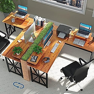 GreenForest L Shaped Desk with 2 Monitor Stand, 50.4 inch Reversible Corner Computer Desk for Home Office Study Gaming Workstation Crafting Table for Small Spaces, Easy Assembly, Walnut