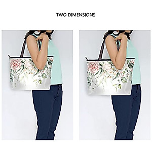 Bolaz Tote Bag with Zipper Women Pink & White Rose Flower Floral Handbags Pockets Shoulder Bag Work Large Office