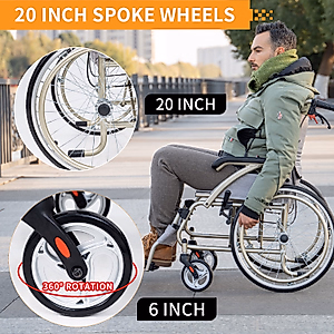 HomyKing Ultra Lightweight Wheelchair, Foldable Transport Wheelchairs for Adults with Swing-Away Footrest