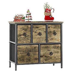 VECELO Dresser for Bedroom with 5 Drawers, Small Chest of Drawers for Living Room, Nursery, Entryway, Fabric Furniture Clothes Storage Tower with Steel, Wood Top, Grey