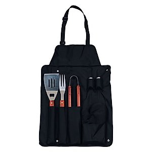 Chefs Kitchen 82-4308B Buddy 7-Piece BBQ Apron and Utensil Set, Black