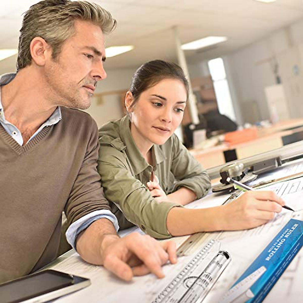 2 Pieces Plastic Measuring Rolling Ruler, Drawing Roller Ruler, Parallel Ruler, Multifunctional Drawing Design Ruler for Measuring, Drafting, Student, School and Office (12 Inch)