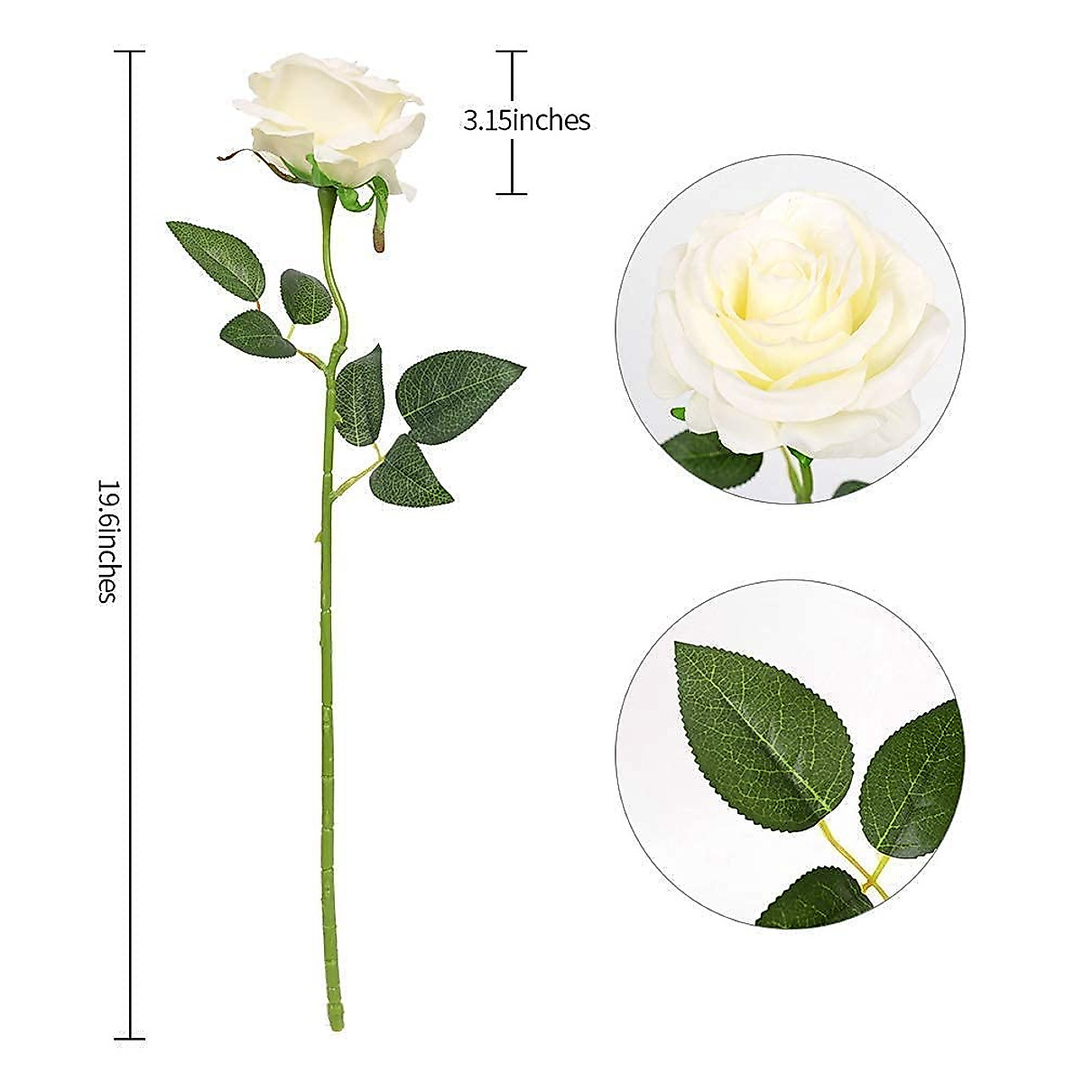 Kisflower 12Pcs White Roses Artificial Flowers, Realistic Single Stem Flowers Silk Rose Bouquet for Wedding Party Office Home Decor (White)