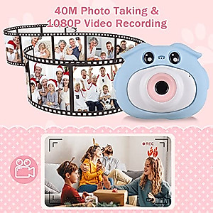 Andoer Mini Cartoon Kids Digital Camera 1080P Digital Video Camera for Kids Dual Lens 2.0Inch IPS Screen 4X Zoom Built-in Battery Cute Photo Frames Interesting Games with Strap Birthday