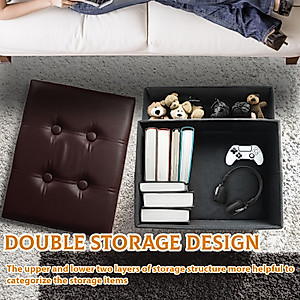 VewePata Multi Zone Folding Storage Ottoman 17 inches Leather Folding Ottomans Foot Rest Stool Storage for Living Room, Bedroom, Dorm. Double Storage Design with Thick Sponge.Brown