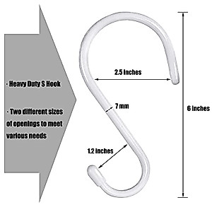 Large White Rubberized Coated S Hooks - 6 Pack Heavy Duty Closet Hooks for Hanging Tools Plants Lights Purses Handbags Coats Jeans Cups Pans and Pots