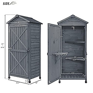 SIYAHOME Wooden Tool Storage Cabinet with Shelves,Outdoor Wooden Storage Sheds Fir Wood Lockers with Workstation,Lockable House, Garden, Patio, Backyard Organizer - Outdoor Hardware Enclosure,Gray