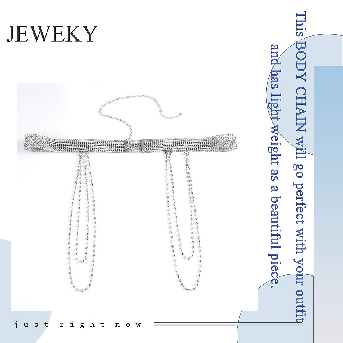 Jeweky Rhinestone Waist Belly Chain Silver Crystal Nightclub Rave Body Chain Jewelry for Women