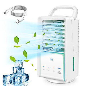 Ancokio Personal Air Cooler, 4 in 1 Personal Desktop Cooling Fan 3 Speeds 7 Colors Light, Evaporative Portable Air Conditioner with White 11.14 x 6.89 x 6.57 inches