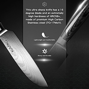 KUMIKO Kitchen Knife Set Black, Cooking Knife Set Professional, Ultra Sharp High Carbon Stainless Steel Knives (7Cr17MOV), 5 Piece Knife Set