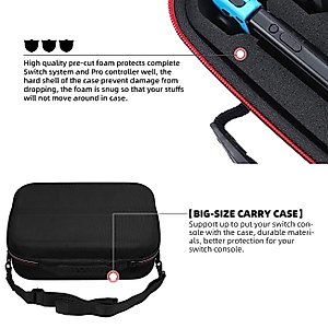 H HOLDPEAK Carrying Case for Nintendo Switch, Nintendo Switch Case with Shoulder Strap, Waterproof Hard Carrying Case Compatible for Switch Console, Game Cards and Rubberized Handle