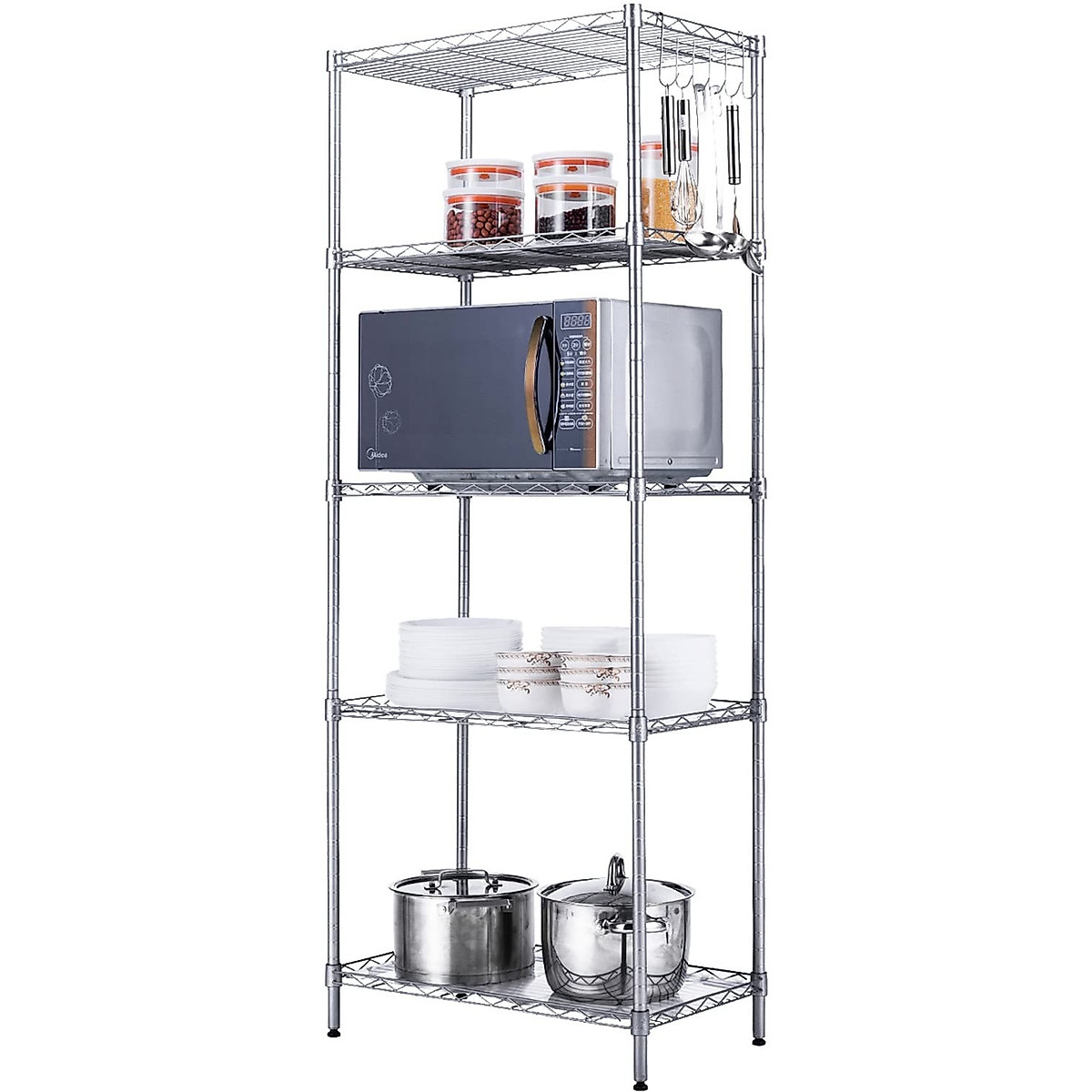 OMKUOSYA 5 Tier Storage Racks and Shelving - Heavy Duty Steel Pantry Shelves - Each Unit Loads 120 Pounds Wire Rack Shelf, Suitable for Kitchen, Bathroom, Closet, Warehouse - Silver