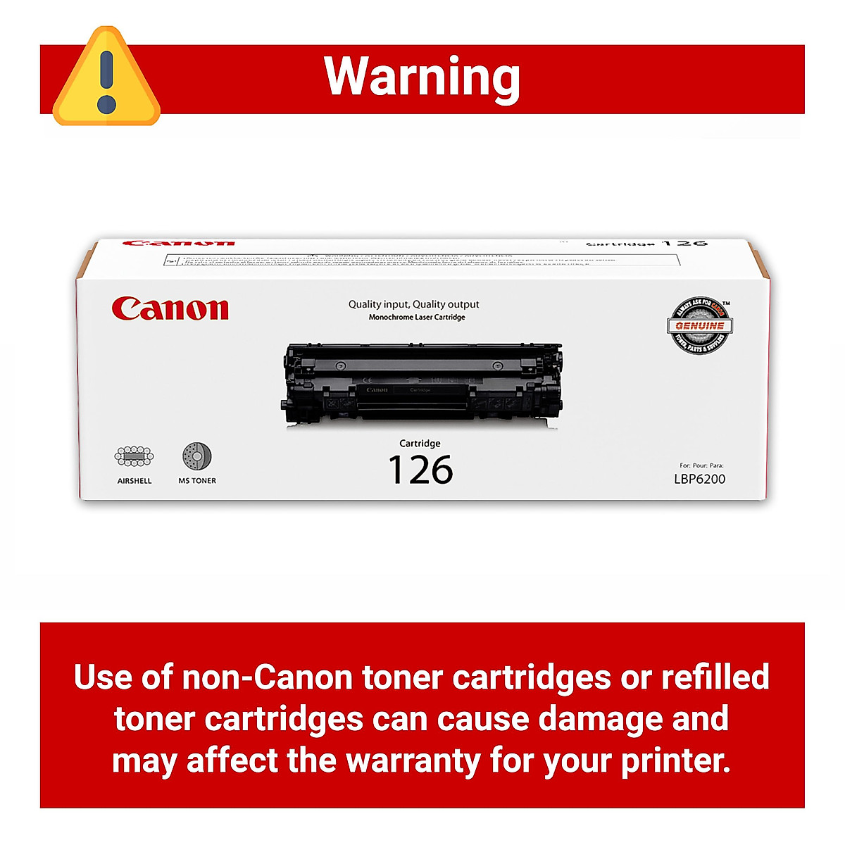 Canon Genuine Toner Cartridge 126 Black (3483B001), 1-Pack, for Canon imageCLASS LBP6200d, LBP6230dw Laser Printers