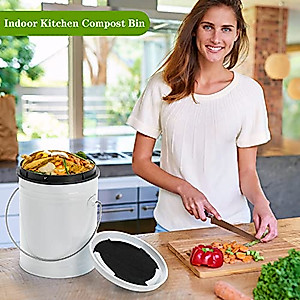 Fasmov Compost Bin Kitchen Counter, Kitchen Compost Bin Countertop, Indoor Compost Bin, Countertop Compost Bin with Lid, Countertop Composter Container Compost Bucket for Kitchen, White, 1 Gallon