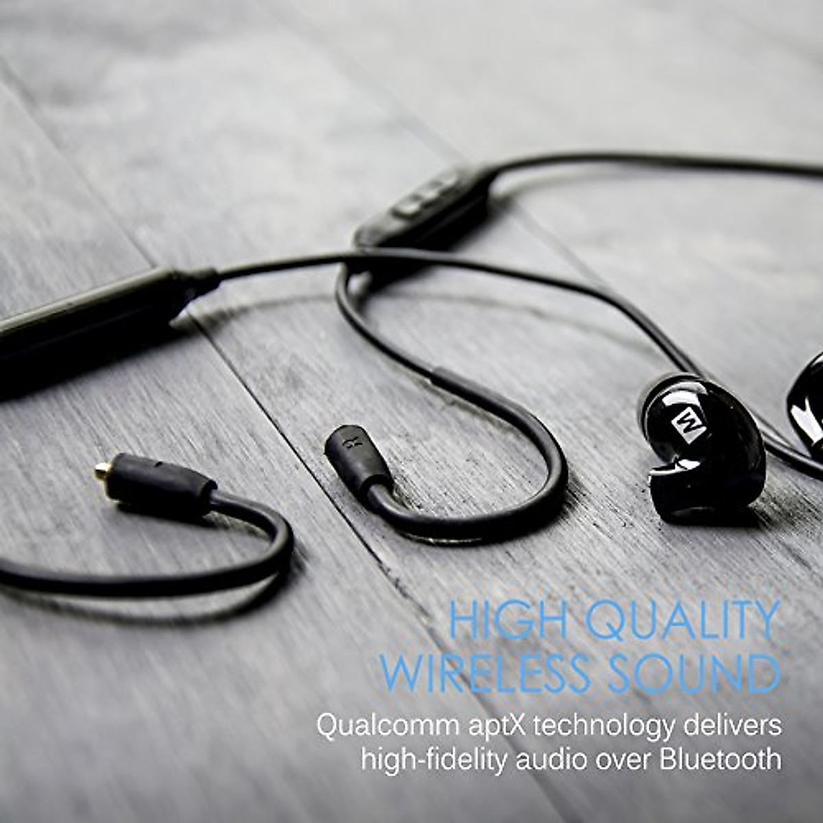 MEE audio BTX1 Bluetooth wireless universal MMCX adapter cable with Qualcomm aptX® technology, microphone, and remote (Black)