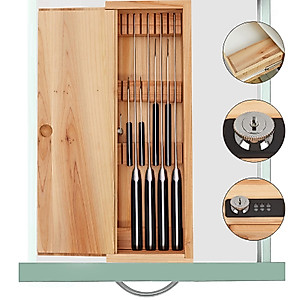 Ecoaterui Kitchen Knife Storage Box with Lock - Kids Safe In Drawer Knife Block, Wooden Sharp Knives Holder & Organizer, Multi Purpose Knife Lock Box, Knife Storage Alternative (Knives Not Included)
