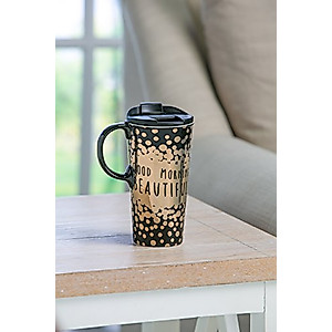 Cypress Home Good Morning Beautiful 17 Oz Ceramic Travel Coffee Mug