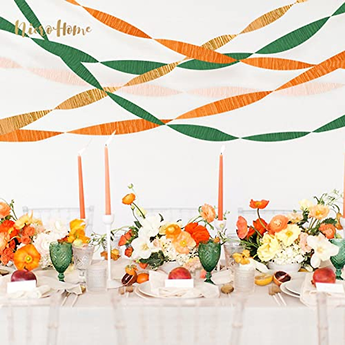 NICROHOME Little Cutie Baby Shower Decorations, 8 Rolls Orange Green Crepe Paper Streamers for Birthday Party, Summer Party, Fruit Party