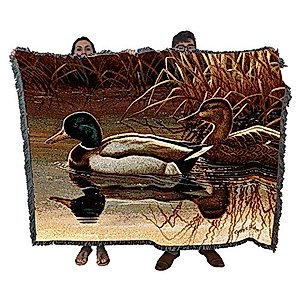 Pure Country Weavers Quiet Couple Blanket by Cynthie Fisher - Ducks Lake Lodge Cabin Gift Tapestry Throw Woven from Cotton - Made in The USA (72x54)