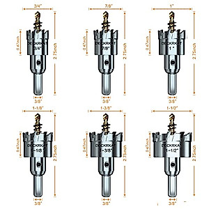 6-pc TCT Hole Saw Kit, Tungsten Carbide Tipped Hole Saws Heavy Duty for Stainless Steel Metal, Bit Size 3/4” 7/8” 1” 1-1/8” 1-3/8” 1-1/2”, with 6 Extra Pilot Drill Bits in Separate Storage Cases
