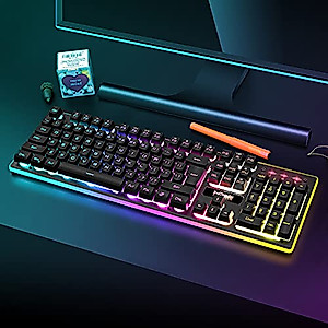 RedThunder K10 Wireless Gaming Keyboard, Rechargeable 3000mAh 2.4G LED Backlit Wireless Keyboard, Ergonomic Keyboard with Mechanical Feeling Keys for PC PS4 Xbox One Mac, Teclado Gamer, Black