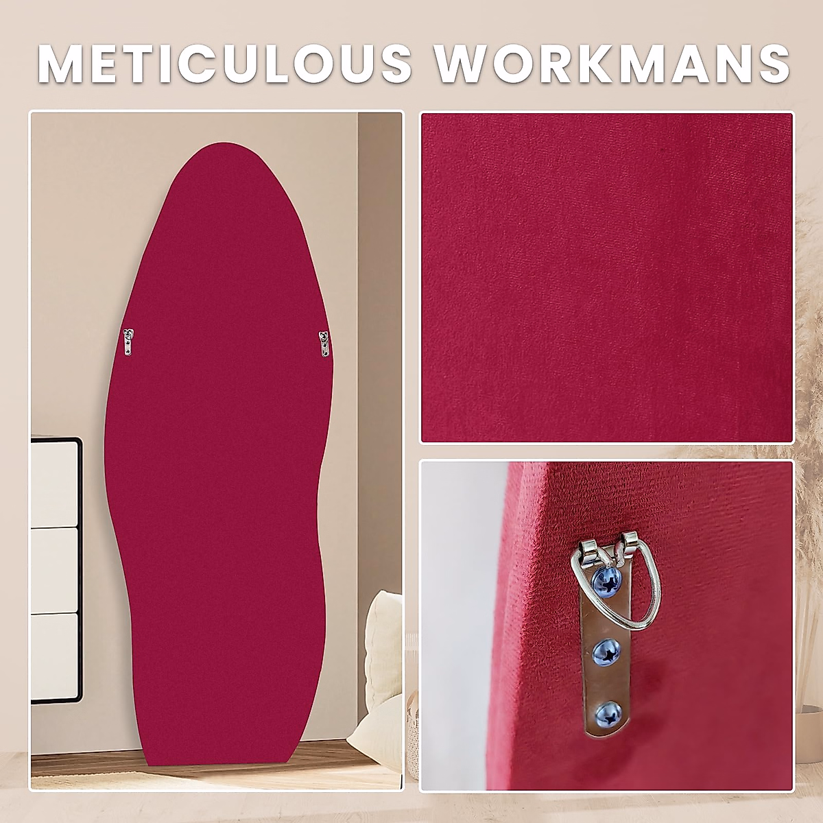 FARUIFETT Irregular Full Length Mirror 63"x24", Flannel Wrapped Wooden Frame Full Body Mirror, Floor Mirror, Wavy Mirror Hanging or Leaning Against Wall for Cloakroom/Bedroom/Living Room…