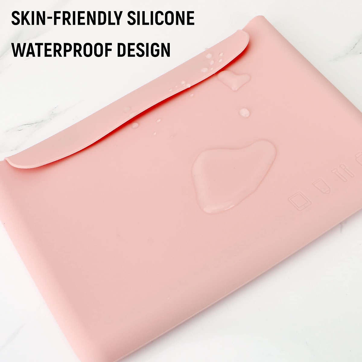 HiBidder Silicone Makeup Bag, Slim Toiletry Cosmetic Bag for Travel, Flat Makeup Bag with Double Magnetic Buckle Flap for Makeup Tools Organizer